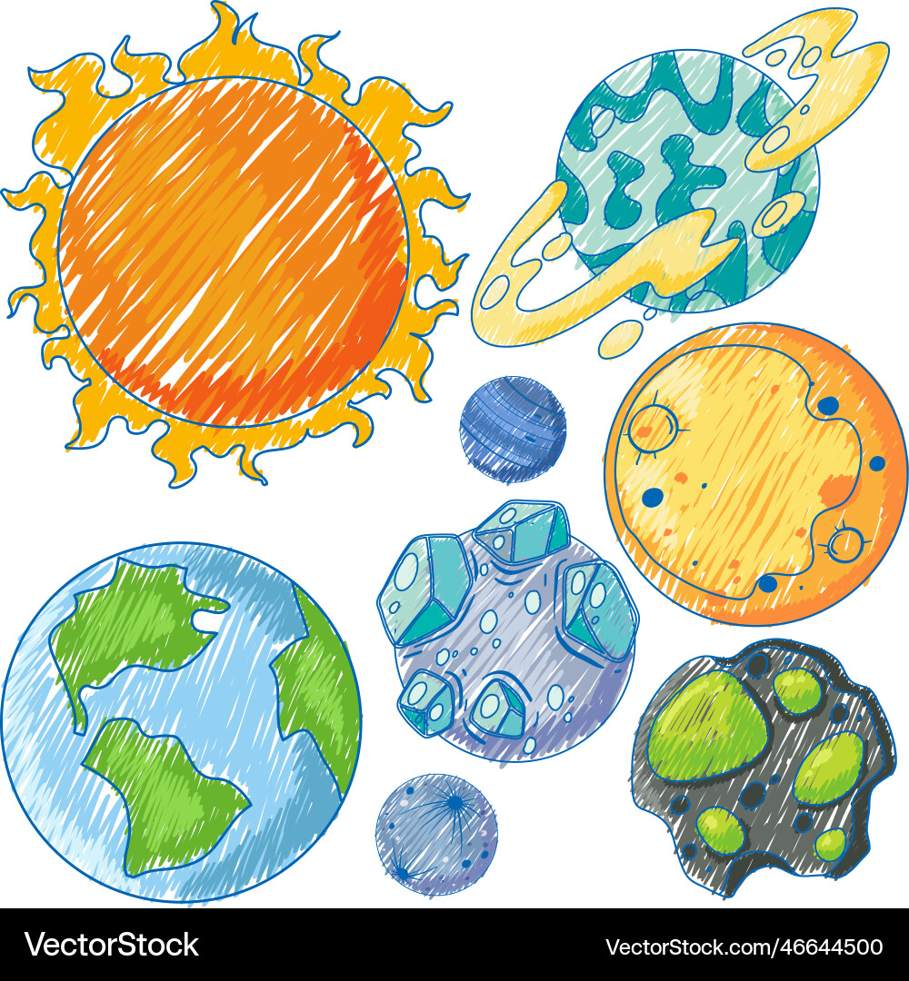 Planets in pencil colour sketch simple style Vector Image