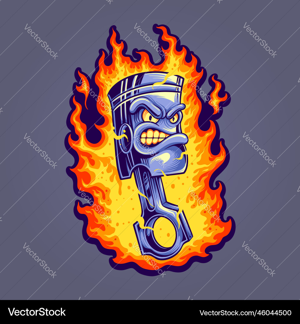 Scary angry flame piston racing logo cartoon Vector Image