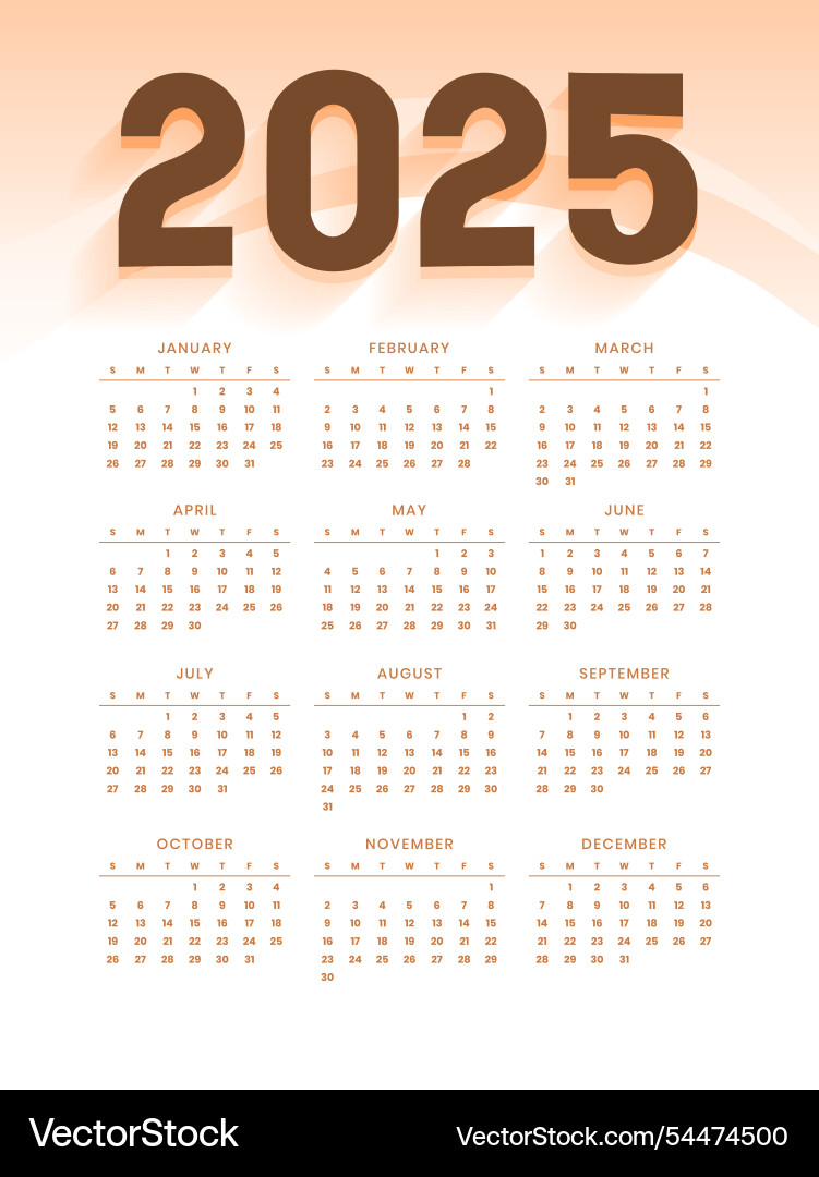 Simple 2025 english calendar template a printable Vector Image