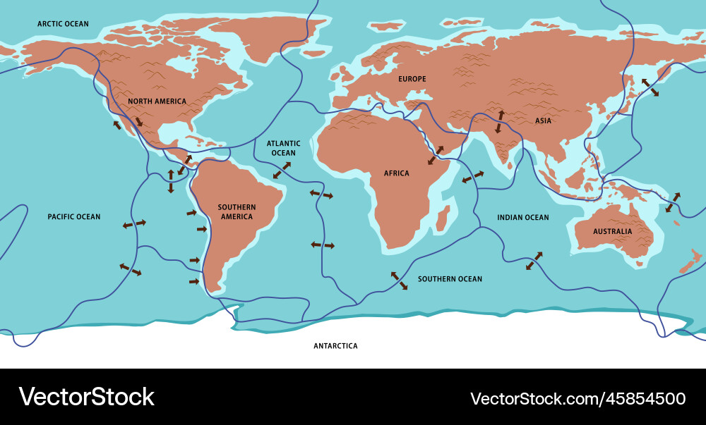 World map with continent names Royalty Free Vector Image