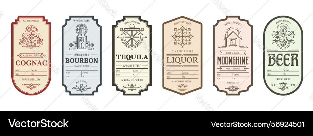 Alcohol Label Templates für Bier tequila bourbon Vektorbild