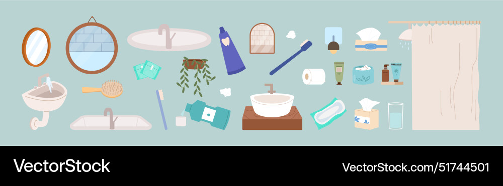 Bathroom elements hygiene items and furniture Vector Image