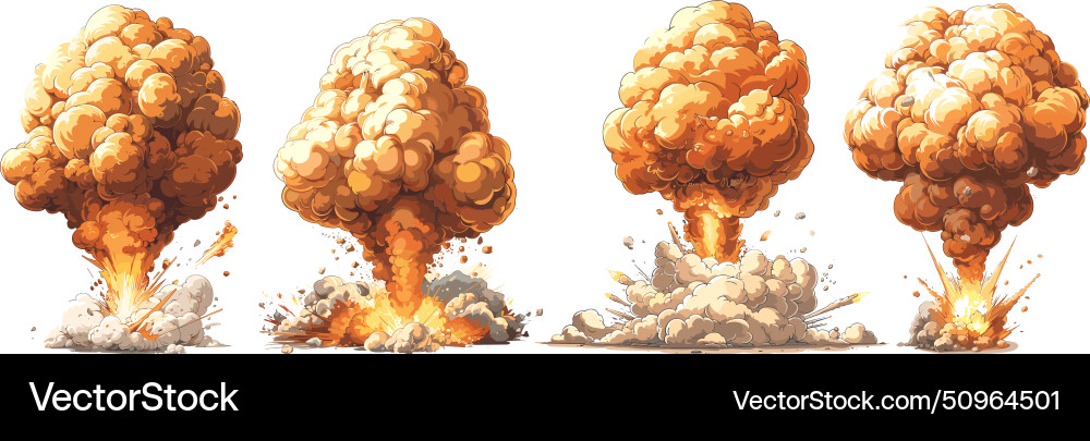 Cartoon explosion set isolated on white fire Vector Image