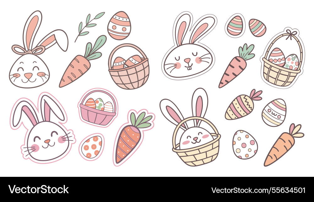 Easter bunny icon set stickers with charming Vector Image