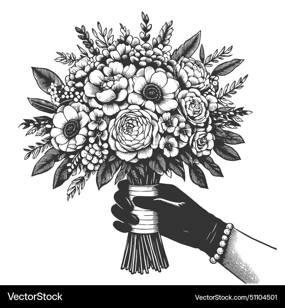 Floral bridal bouquet engraving Royalty Free Vector Image