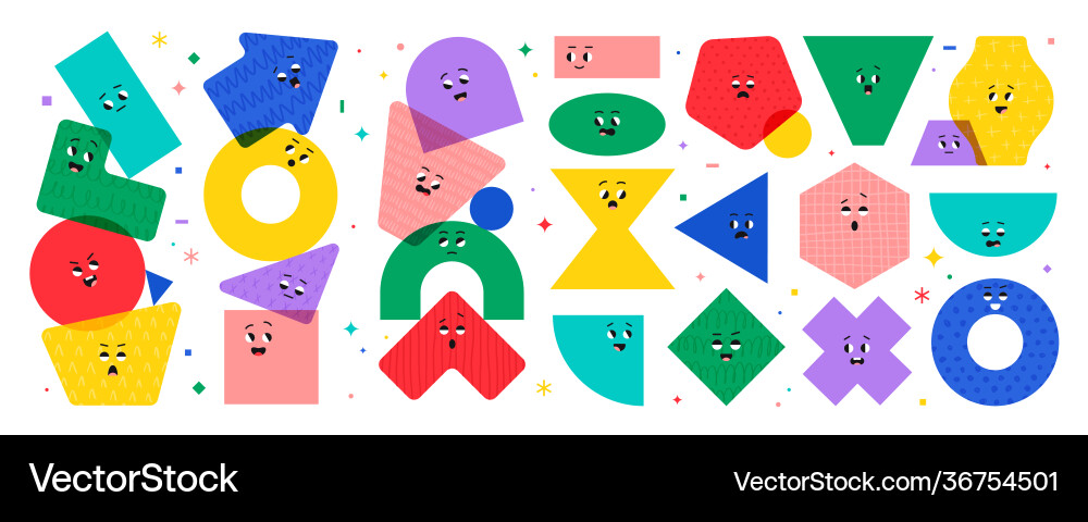 Geometric character shapes with face emotions Vector Image