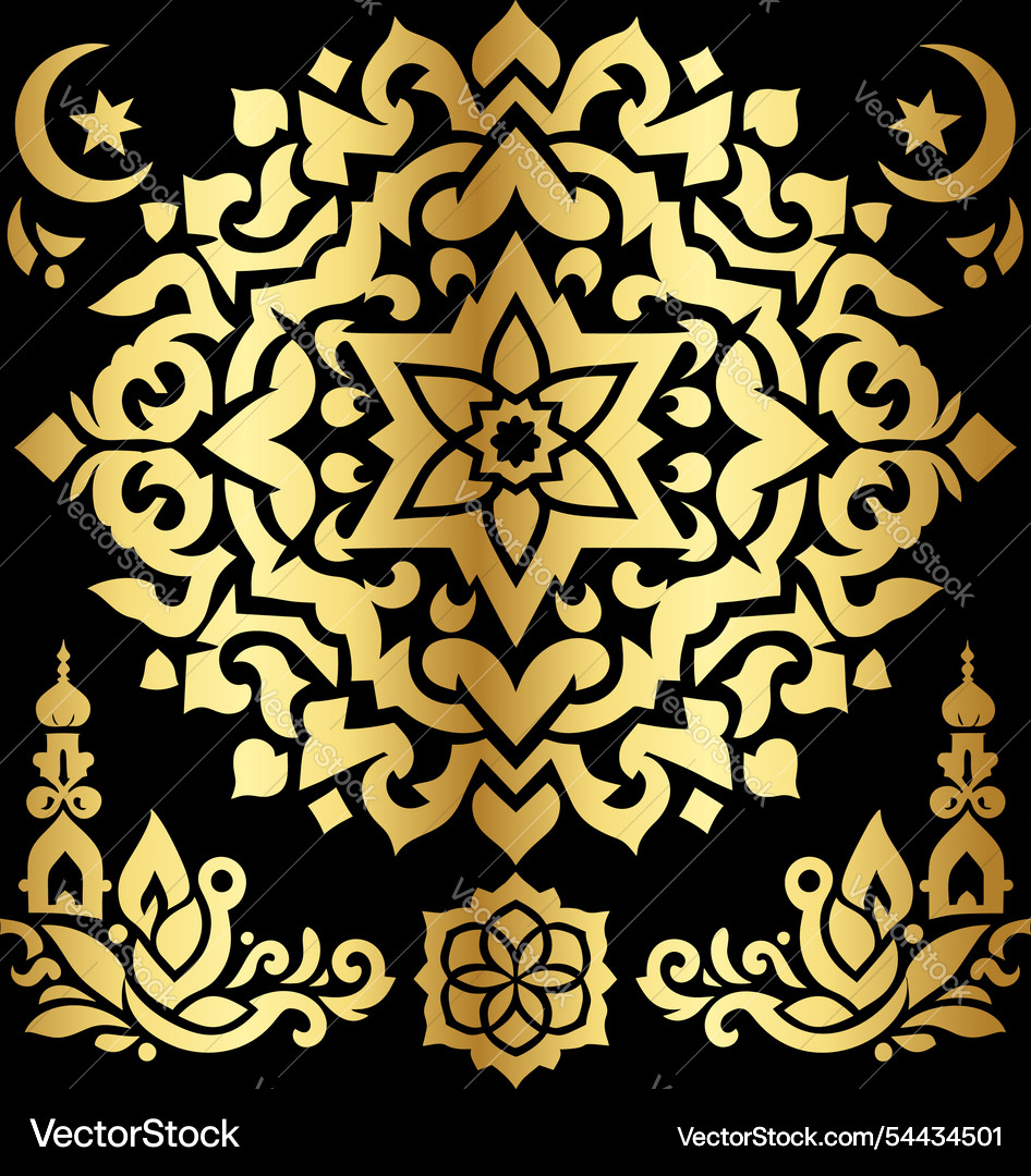 Golden islamic design with crescent moons stars Vector Image