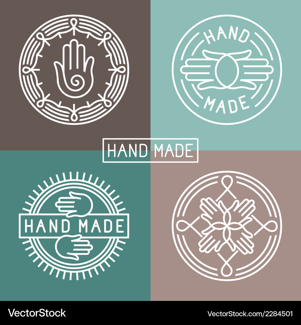 Hand made label in outline trendy style Royalty Free Vector