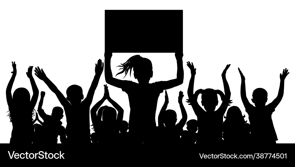 Silhouette happy crowd children and banner Vector Image