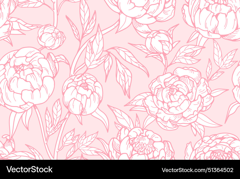 Peony flowers seamless pattern floral blossoms Vector Image