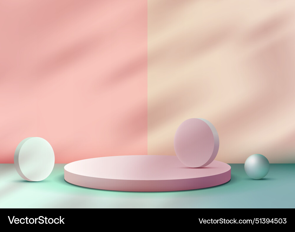 3d round pink podium with circle and ball Vector Image