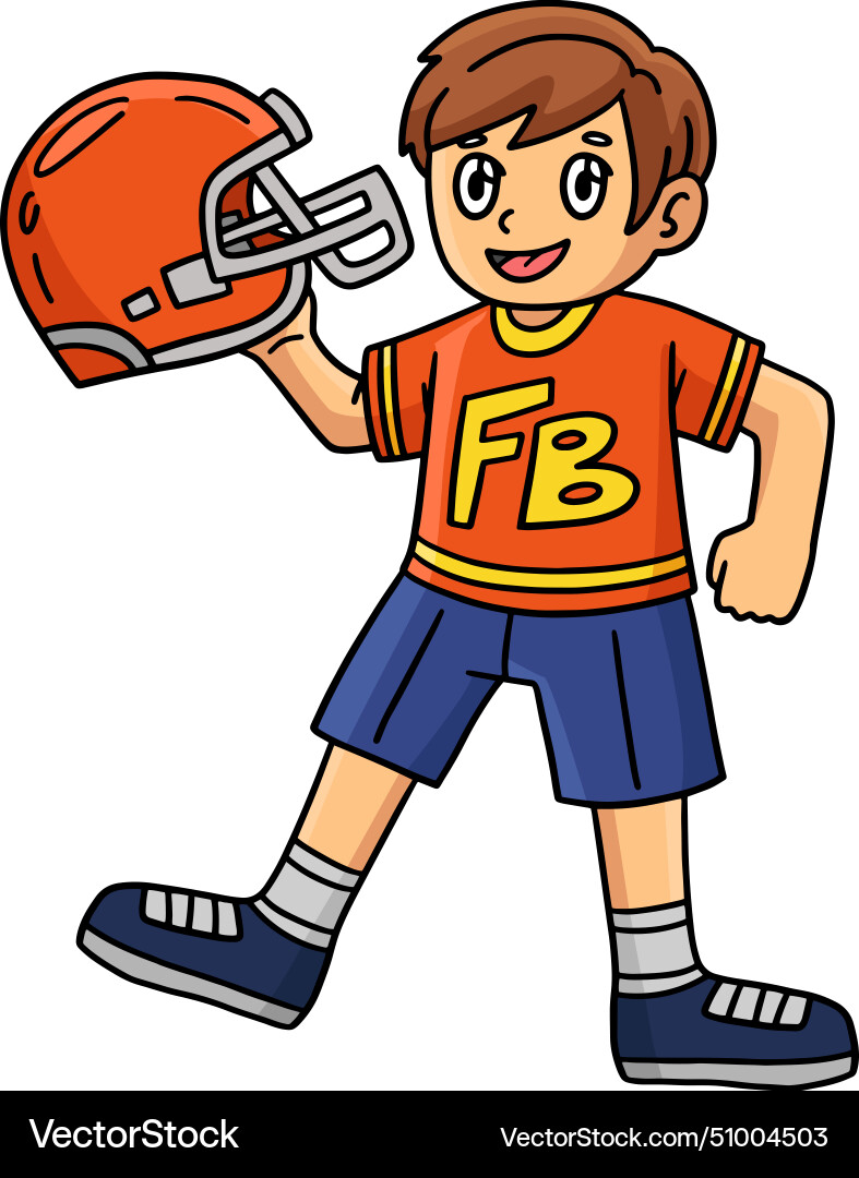American football boy with helmet cartoon clipart Vector Image