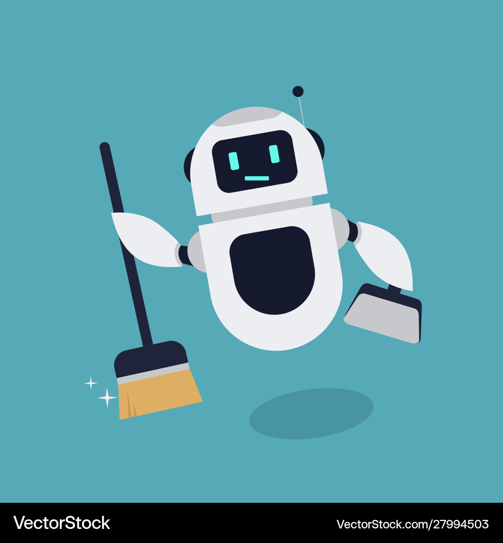 Flat robot cleaning mascot Royalty Free Vector Image