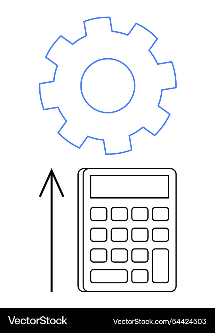 Gear and calculator with upward arrow indicating Vector Image