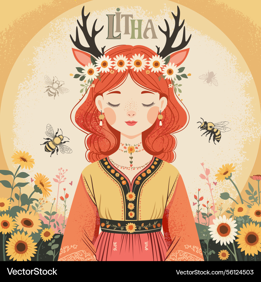 Litha pagan holiday celebrating summer solstice Vector Image