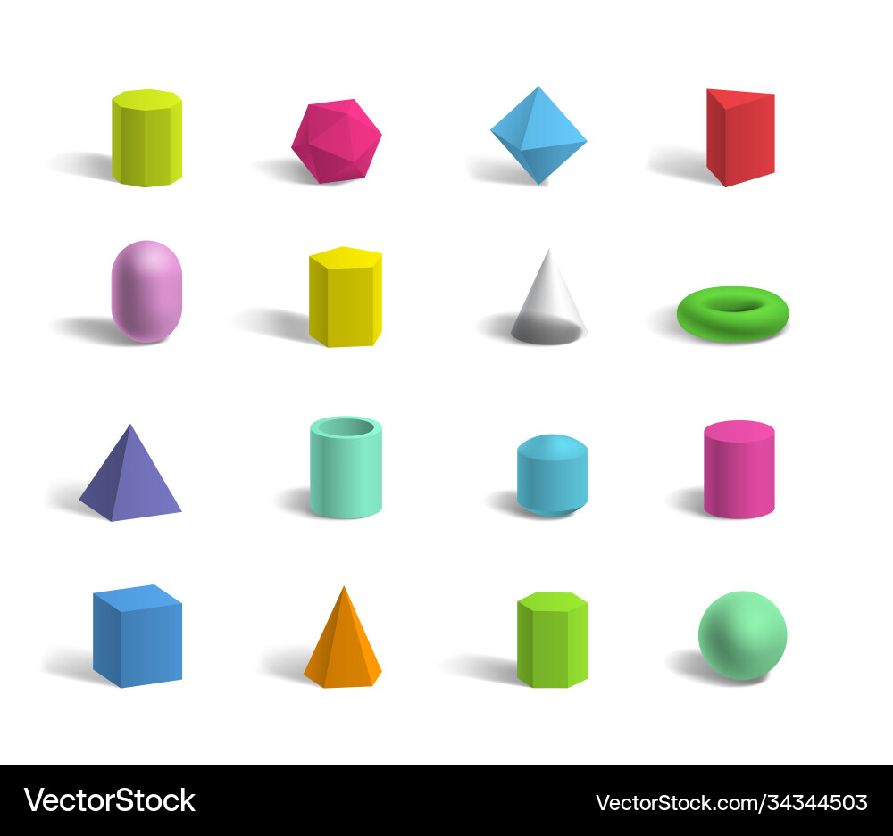 Set basic 3d geometric shapes colorful sphere Vector Image