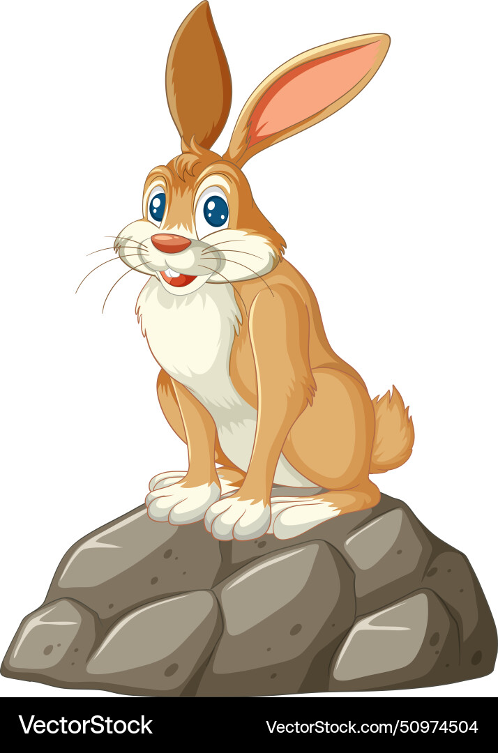 A happy cartoon rabbit sitting on stone Royalty Free Vector