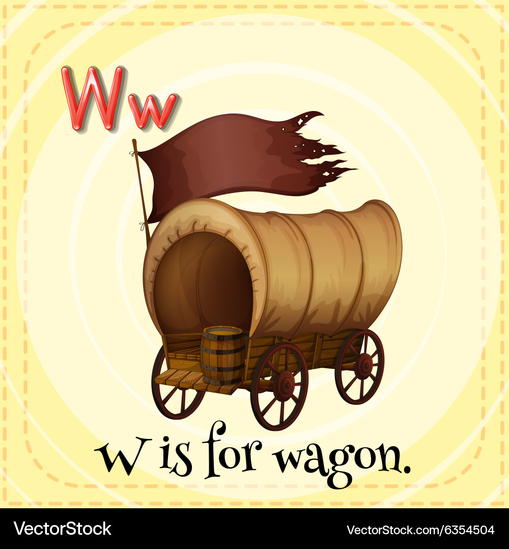 Flashcard alphabet w is for wagon Royalty Free Vector Image