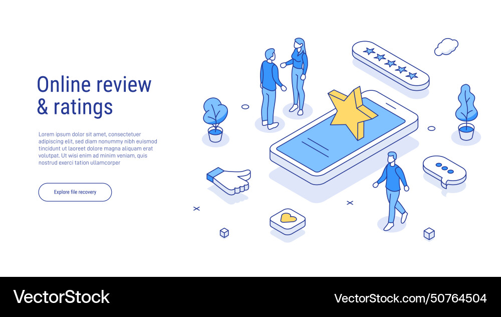 Online review concept in isometric Royalty Free Vector Image