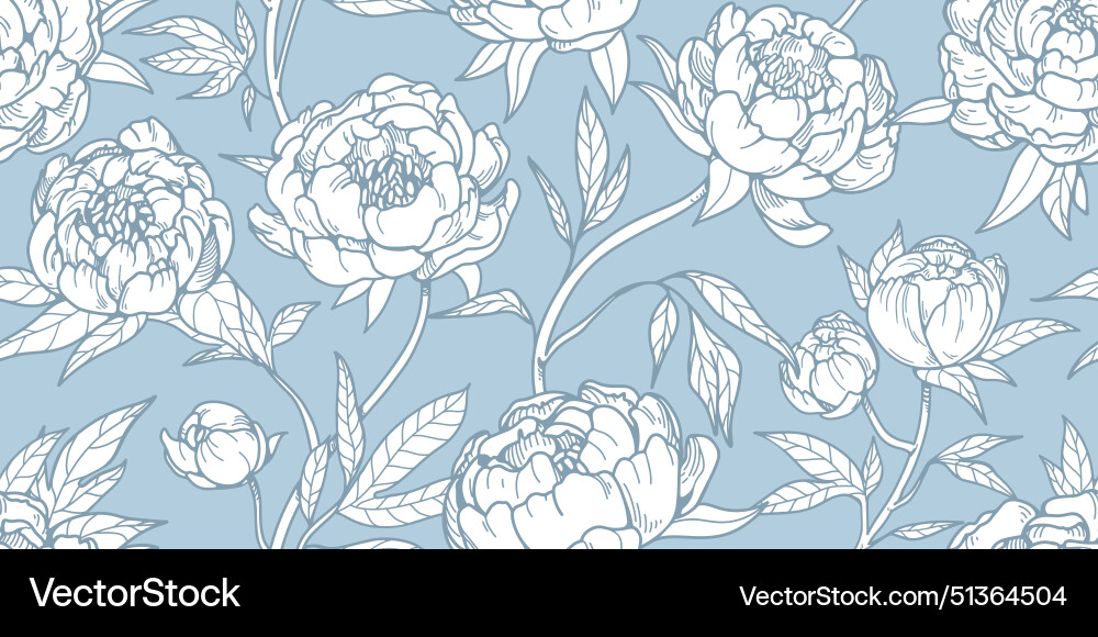 Peony pattern floral blossoms seamless repeating Vector Image