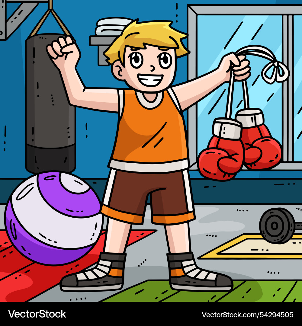 Boxer with boxing gloves colored cartoon Vector Image