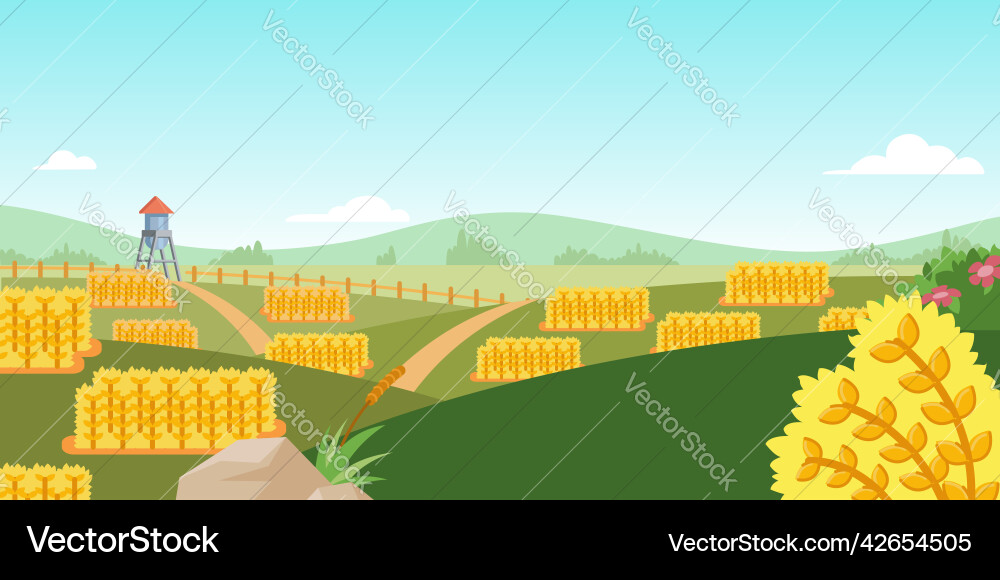 Cartoon Farm Field with Grain Royalty Free Vector Image