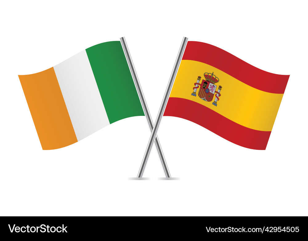 Ireland and spain crossed flags Royalty Free Vector Image