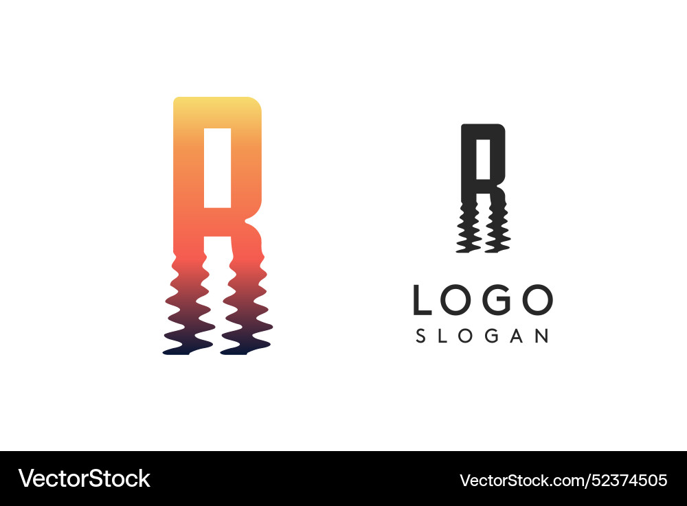 Letter r logo template sunset reflection on water Vector Image