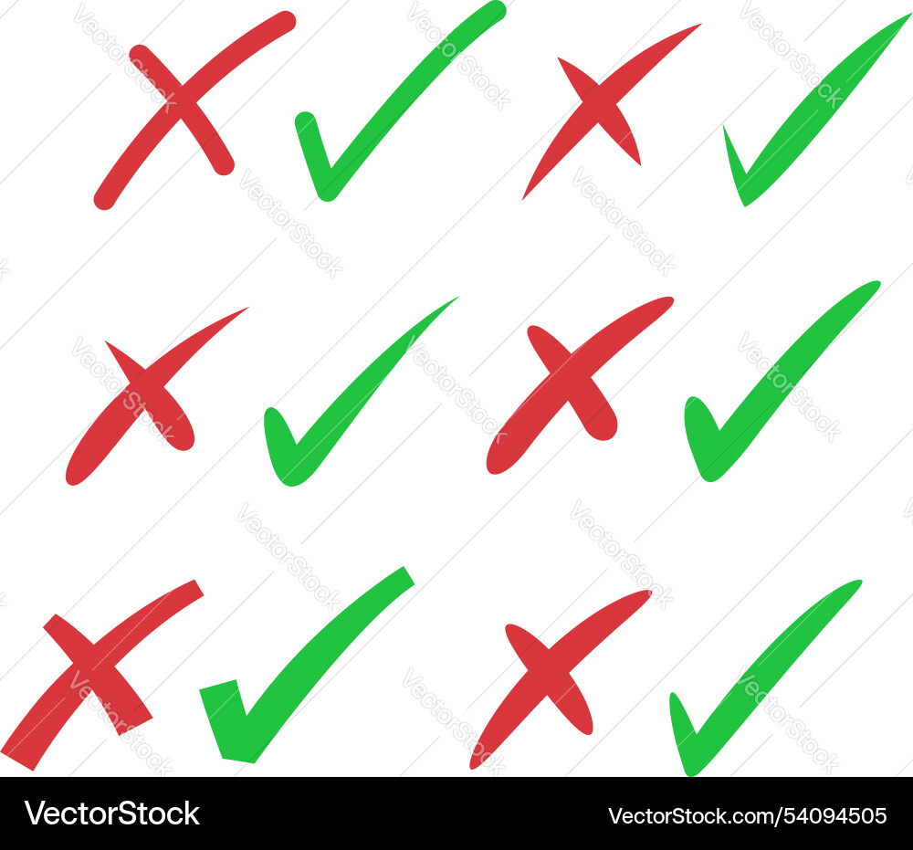 Set of check marks and cross Royalty Free Vector Image