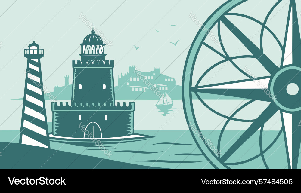 Guiding light ships wheel with a majestic Vector Image