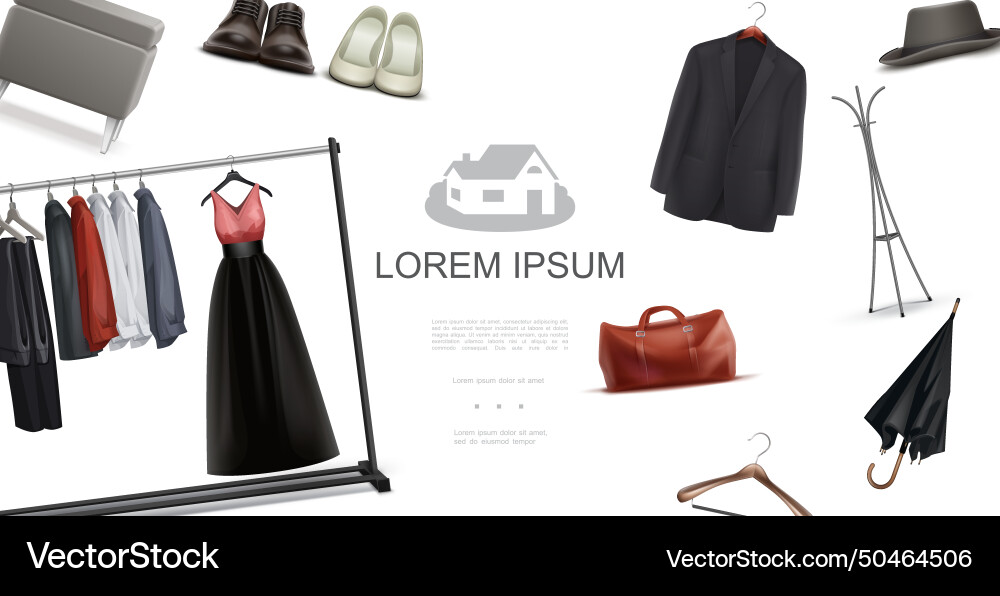 Male and female wardrobe elements concept Vector Image