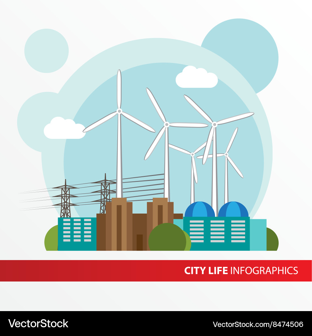 Wind power station colorful Royalty Free Vector Image