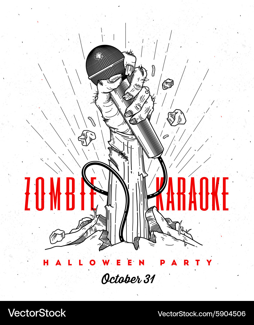 Zombie hand with microphone from ground line art Vector Image