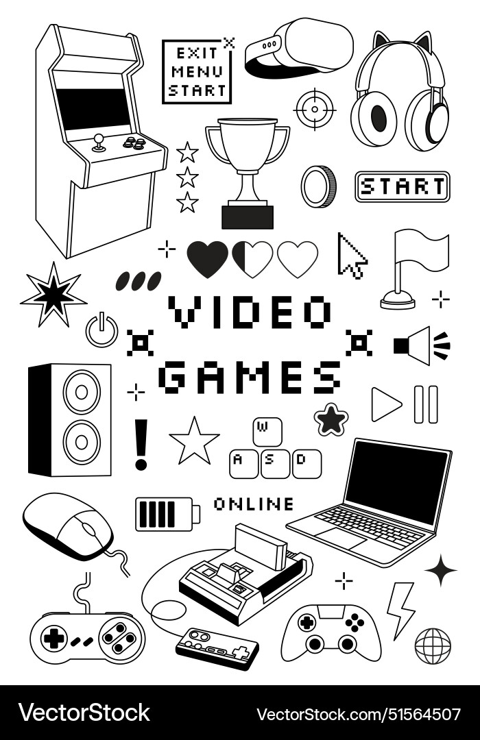 Game video icons retro arcade poster design Vector Image