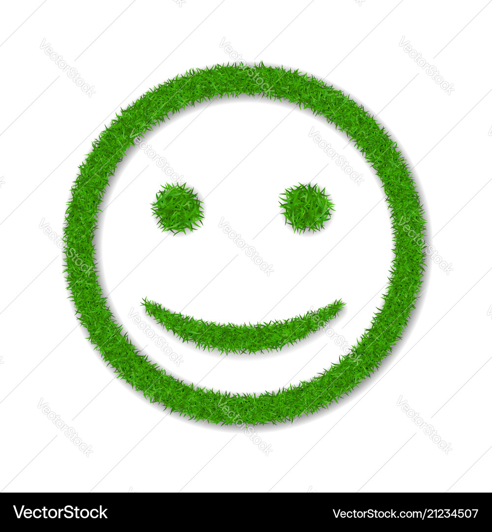 Green grass face smile smiley grassy icon Vector Image