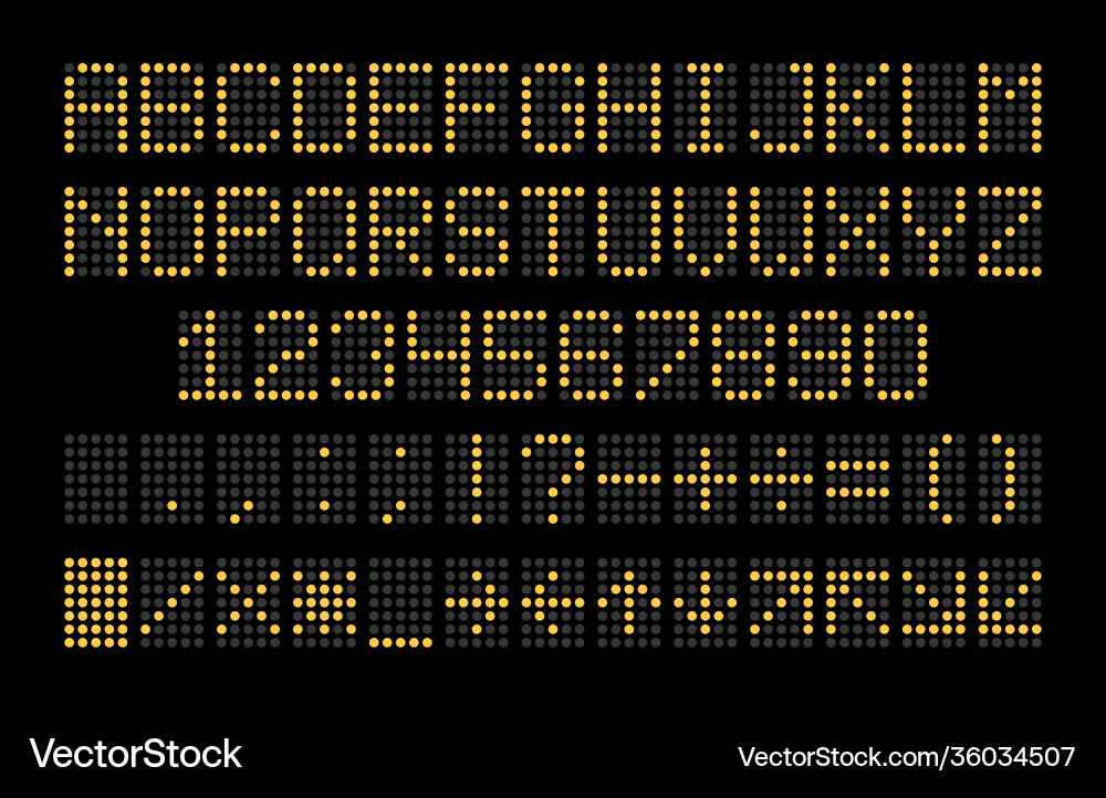 Led display font dot light english alphabet Vector Image