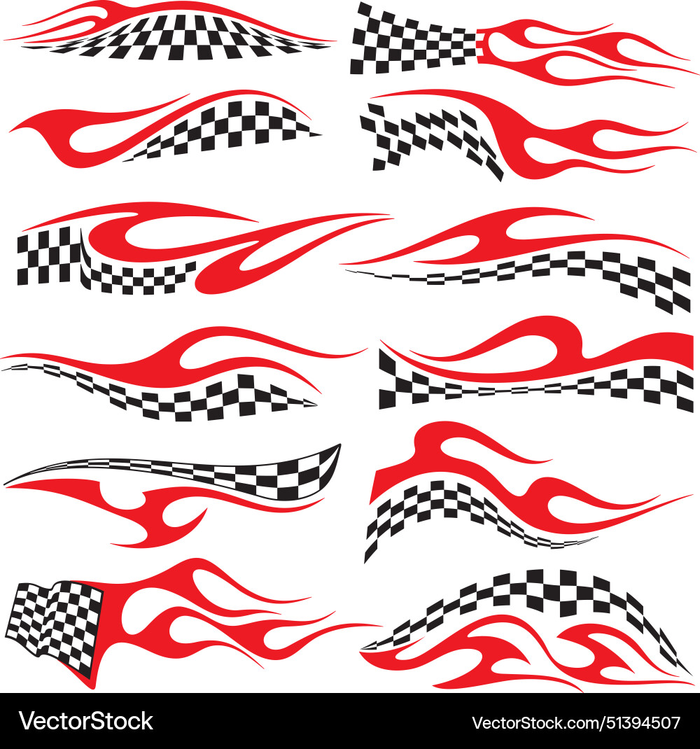 Racing flame designs with checkered flags Vector Image