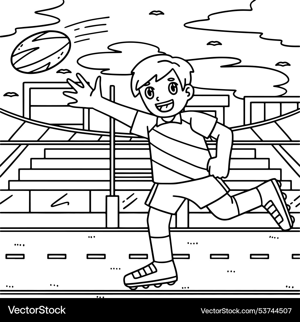 Rugby player chasing the ball coloring page Vector Image