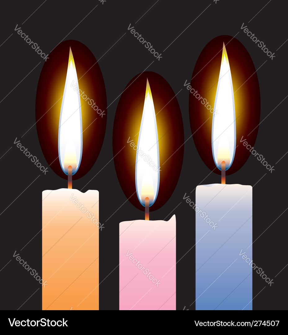 Three candles Royalty Free Vector Image - VectorStock