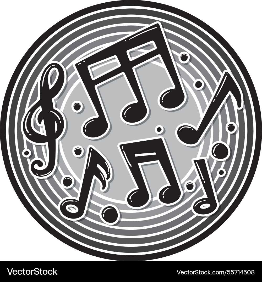 Dynamic music notes surrounded by circular waves Vector Image