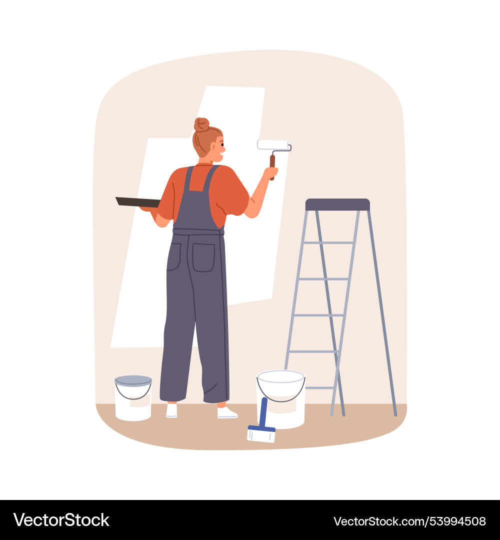 Female Painter Decorating Wall Royalty Free Vector Image