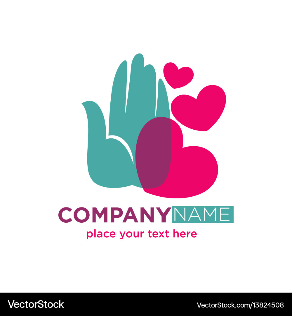 Human hand with hearts company logotype design Vector Image
