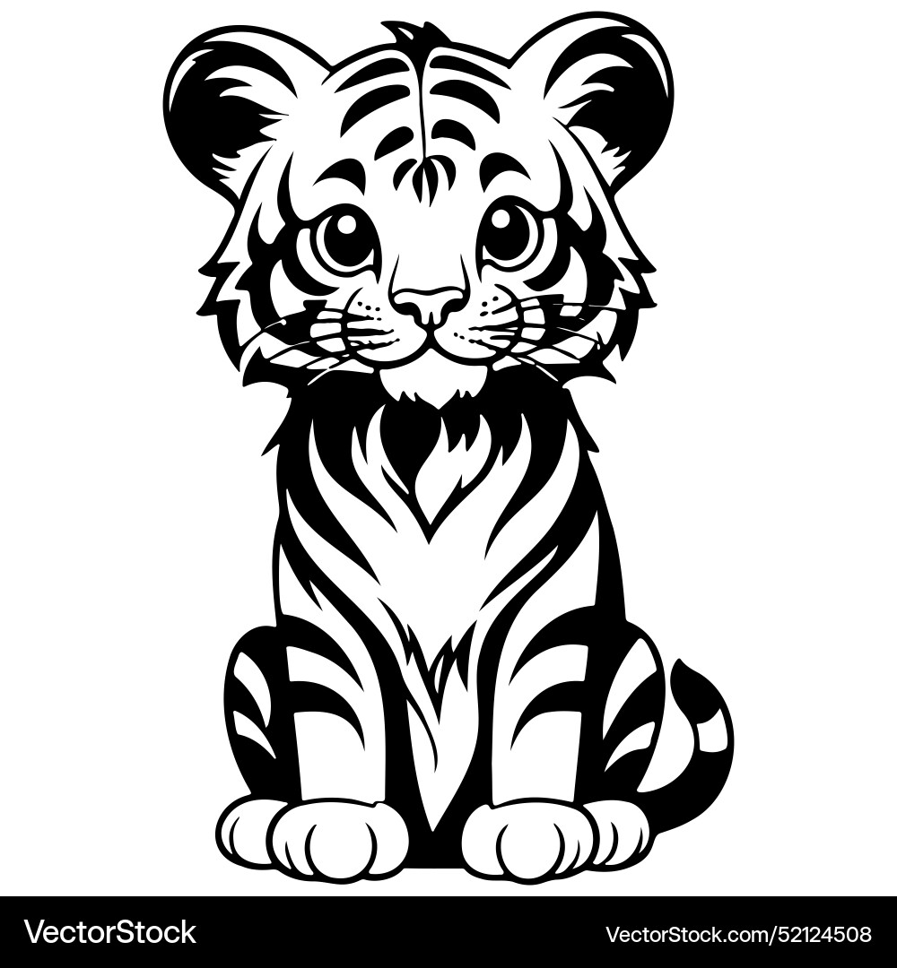 Isolated cartoon tiger drawing realistic outline Vector Image