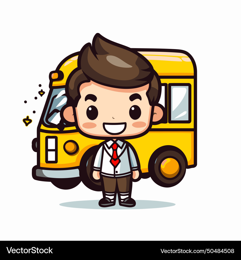School boy with bus - cute and funny Royalty Free Vector