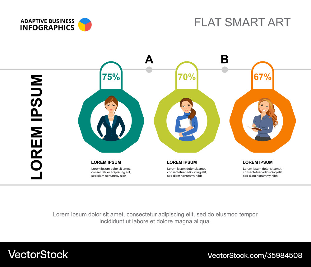 Three options percentage chart template Royalty Free Vector
