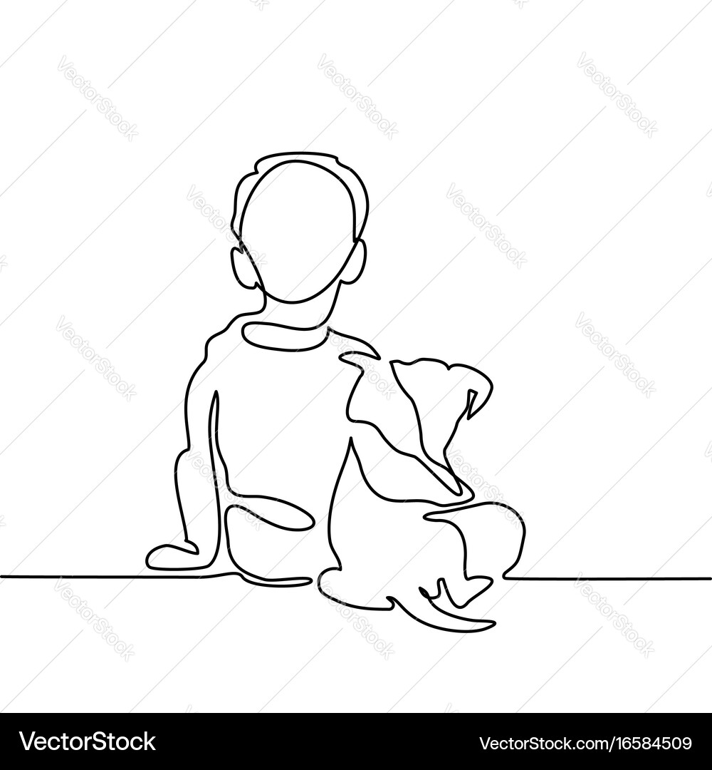Boy hug dog Royalty Free Vector Image - VectorStock