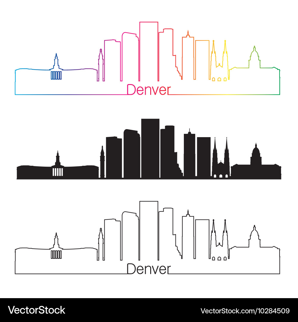 Denver Skyline Rainbow Linear Art Royalty Free Vector Image