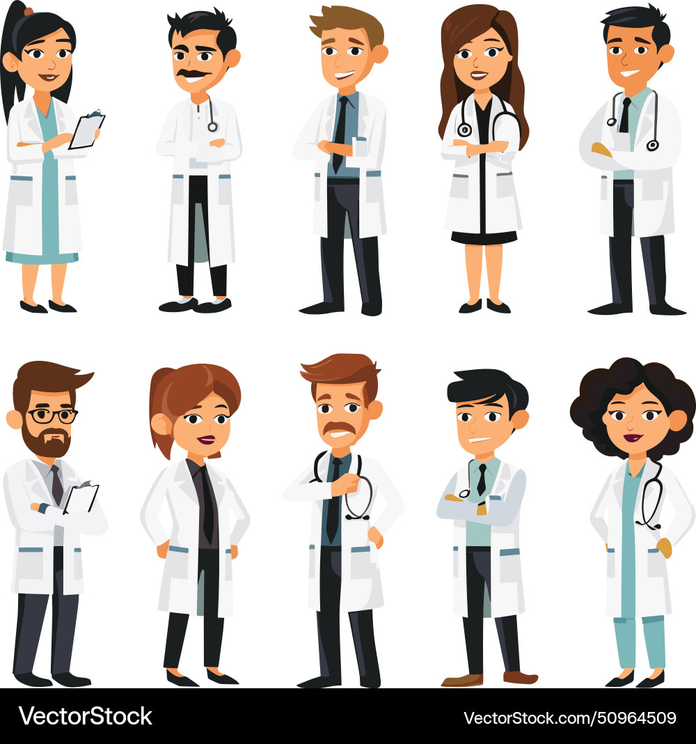 Doctors characters set in cartoon style isolated Vector Image