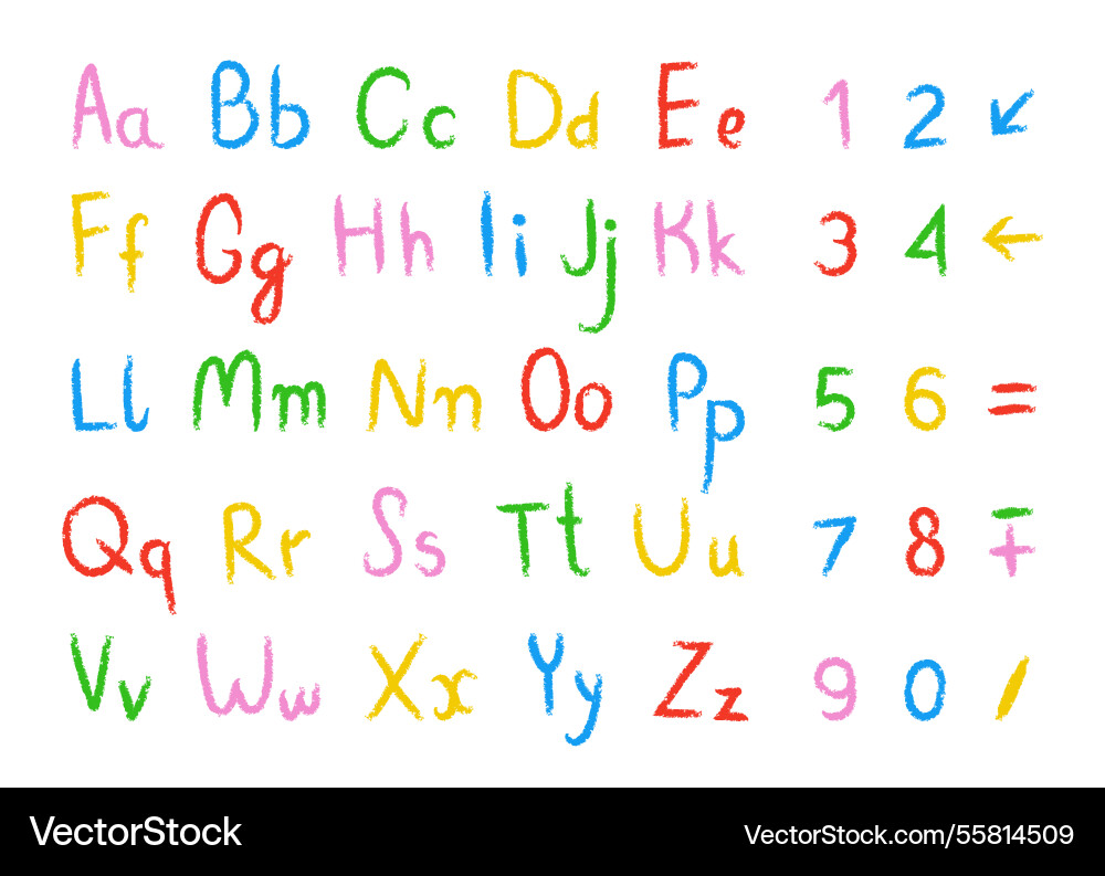 Hand drawn colored crayons english alphabet Vector Image