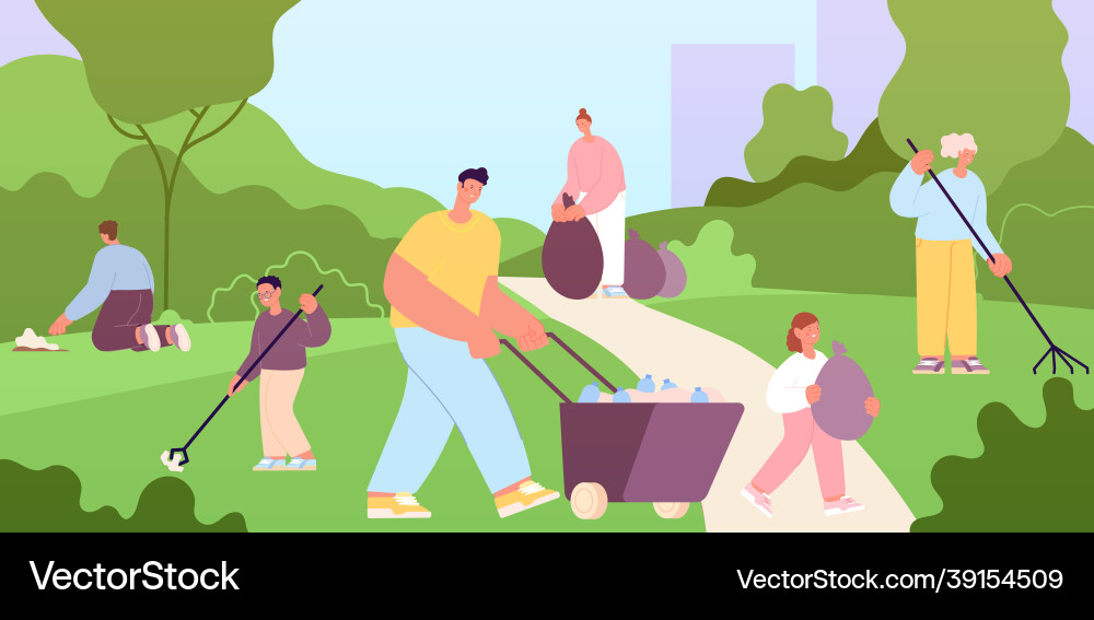 People cleaning park clean environment help Vector Image